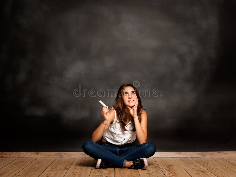 Pensive girl stock image. Image of chestnut, caucasian - 34383335