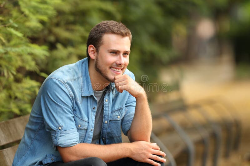 Pensive Guy Looking Away in a Park Stock Photo - Image of handsome ...