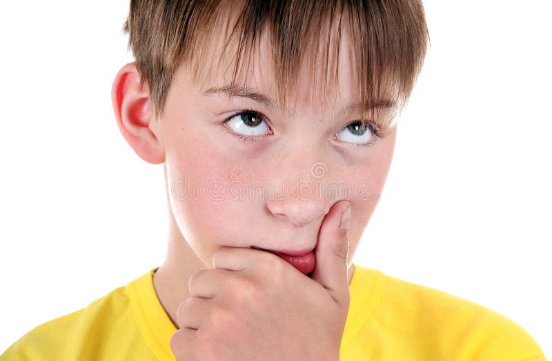 Pensive Kid closeup stock photo. Image of compute, cute - 62036618