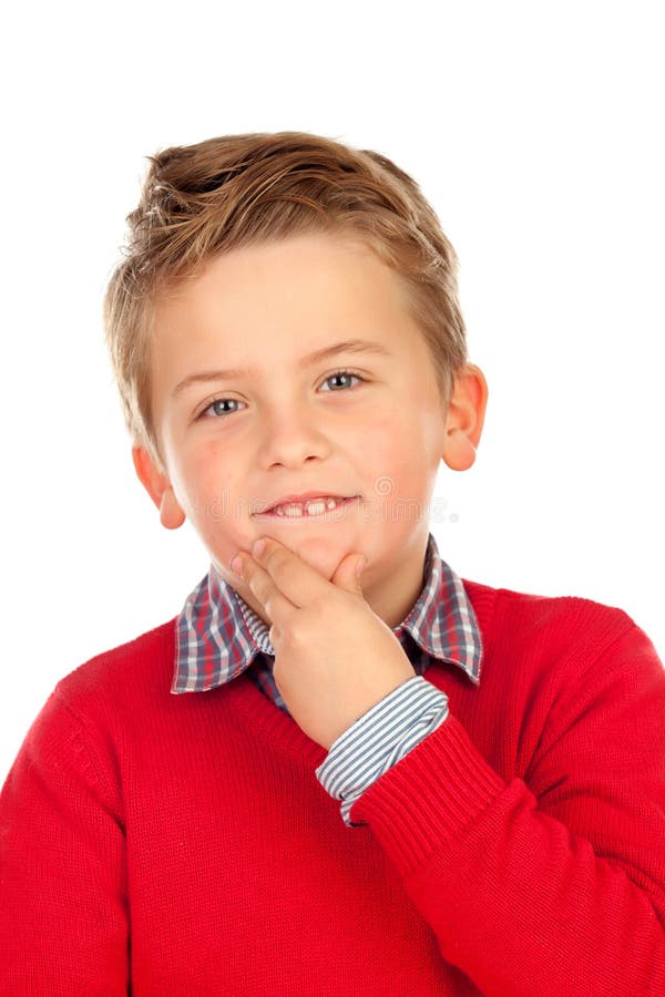Pensive Kid with Red Jersey Stock Photo - Image of happy, child: 92580836