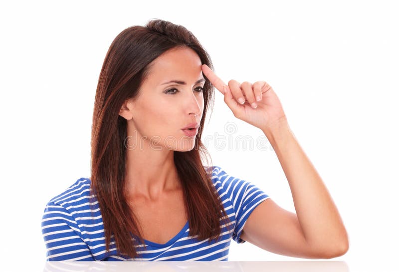 Pensive Lady Wondering while Looking at You Stock Photo - Image of ...