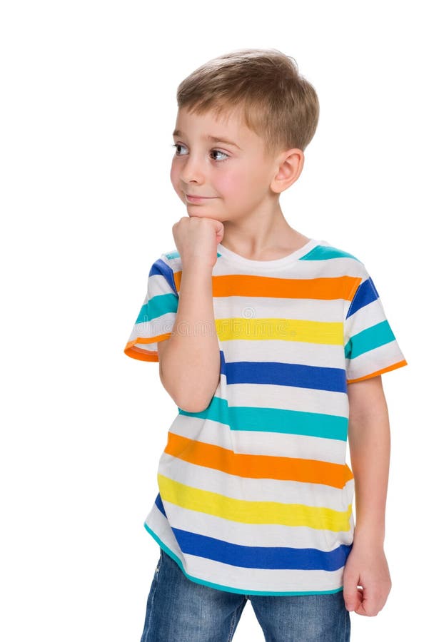 Pensive Little Boy Looks Aside Stock Image - Image of preschooler ...