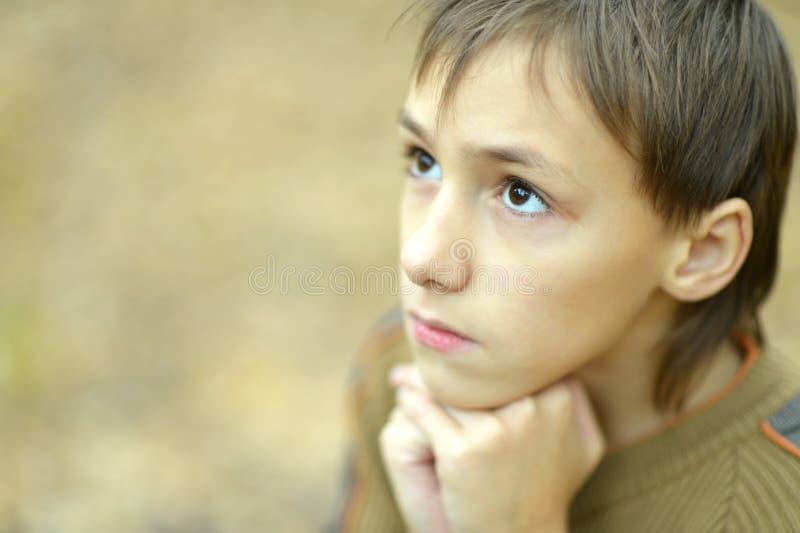 Pensive little boy stock photo. Image of together, junior - 47745402
