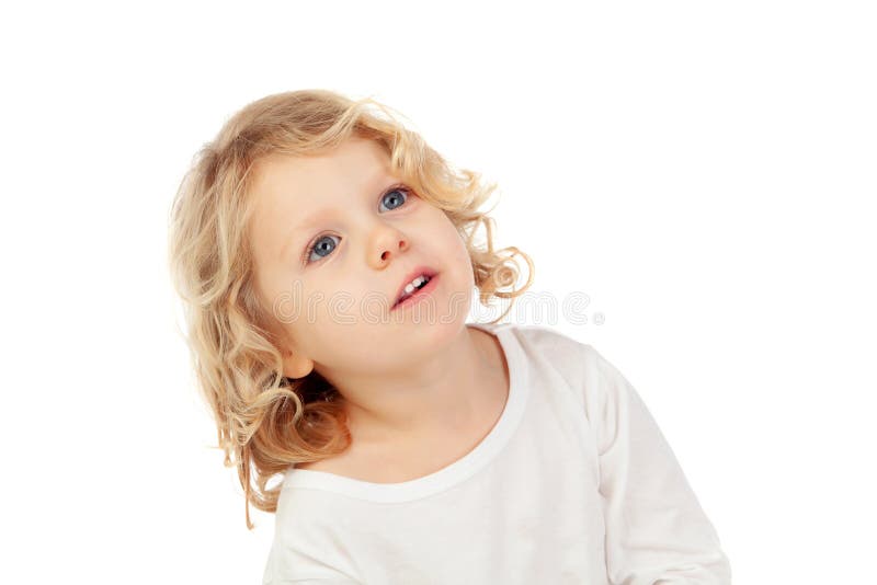 Pensive Little Child Looking Up Stock Photo - Image of male, idea ...