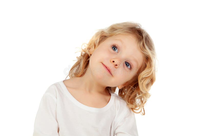 Pensive Little Child Looking Up Stock Image - Image of caucasian, face ...