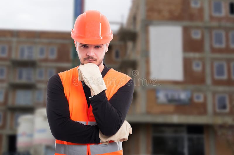 Pensive Male Engineer Outside in Front of Building Stock Image - Image ...