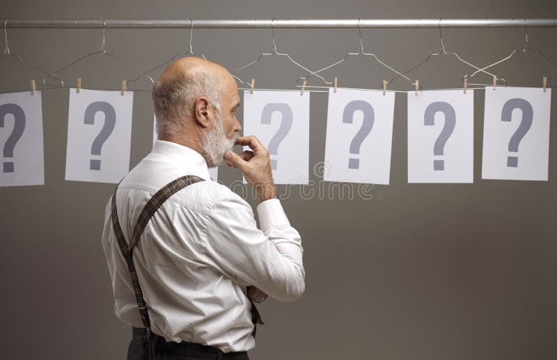 Pensive Man Comparing Different Possibilities and Questions Stock Image ...