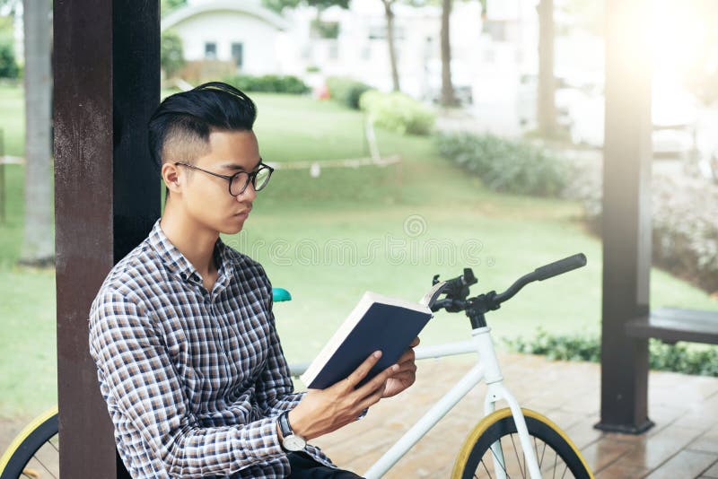 Pensive Man Reading Students Book Stock Photo - Image of mixedrace ...