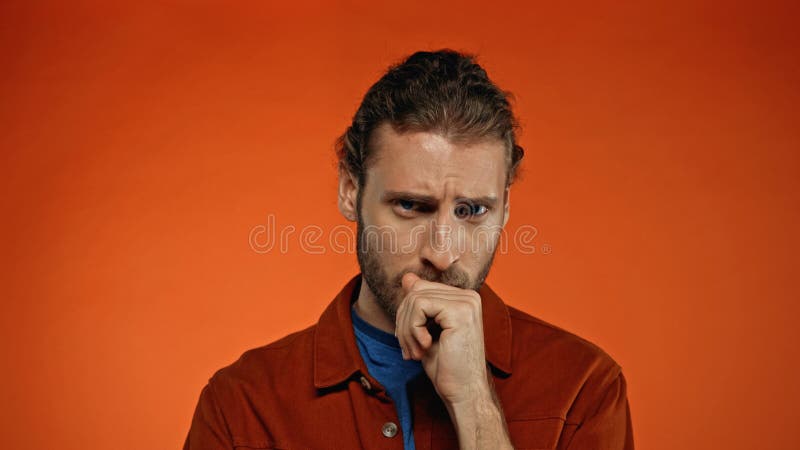 Pensive Man Thinking and Looking at Stock Image - Image of background ...