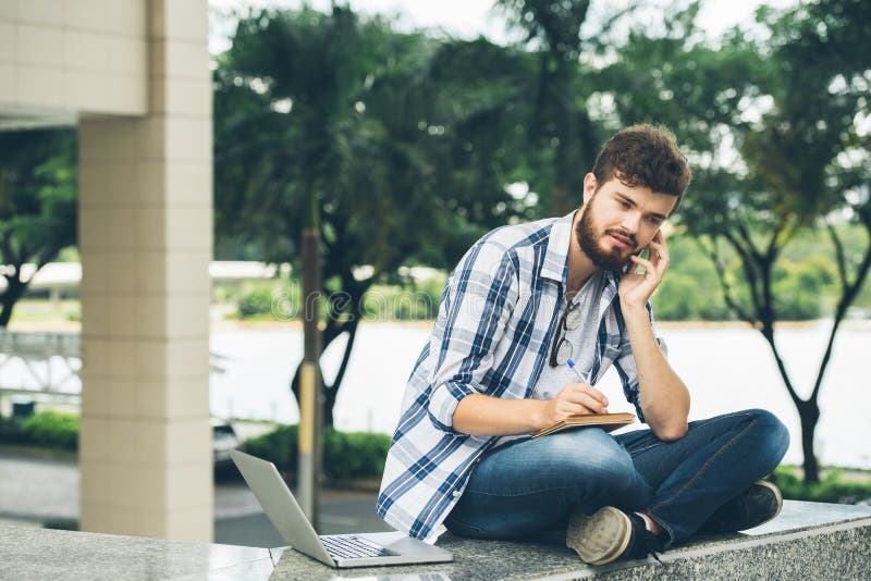 Pensive Man Writing Down Ideas Stock Image - Image of programmer ...