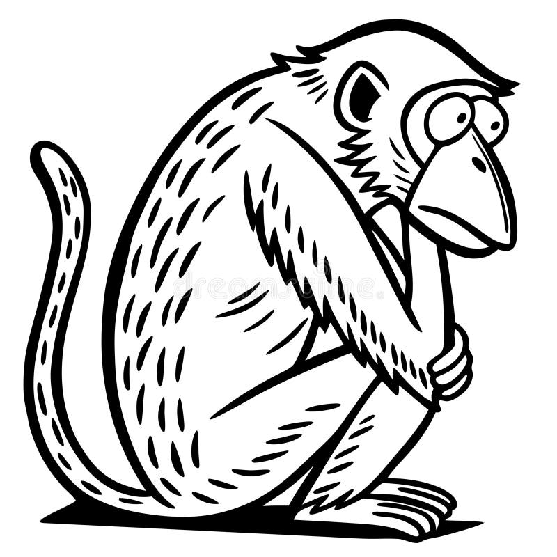 Pensive Monkey Illustration for Creative Projects and Coloring ...