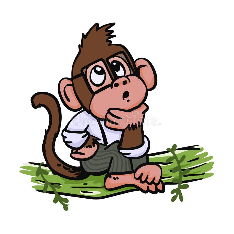 Pensive Monkey Wearing Glasses Stock Vector - Illustration of jungle ...