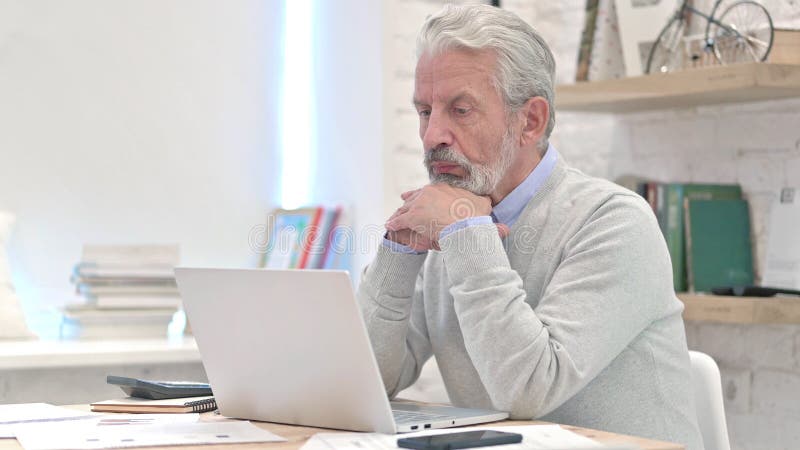 Pensive Senior Old Man Thinking while Sitting a Work Stock Image ...