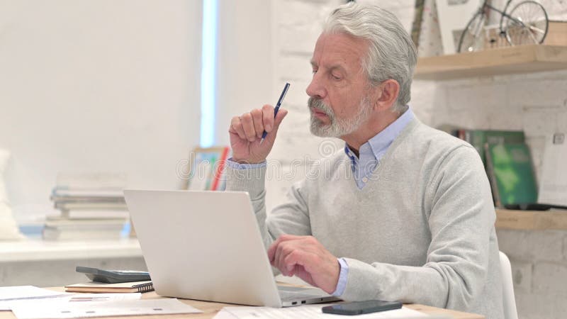 Pensive Senior Old Man Thinking at Work Stock Photo - Image of working ...