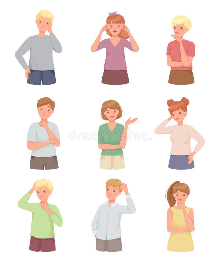 Pensive People Character Scratching Head Thinking and Considering ...