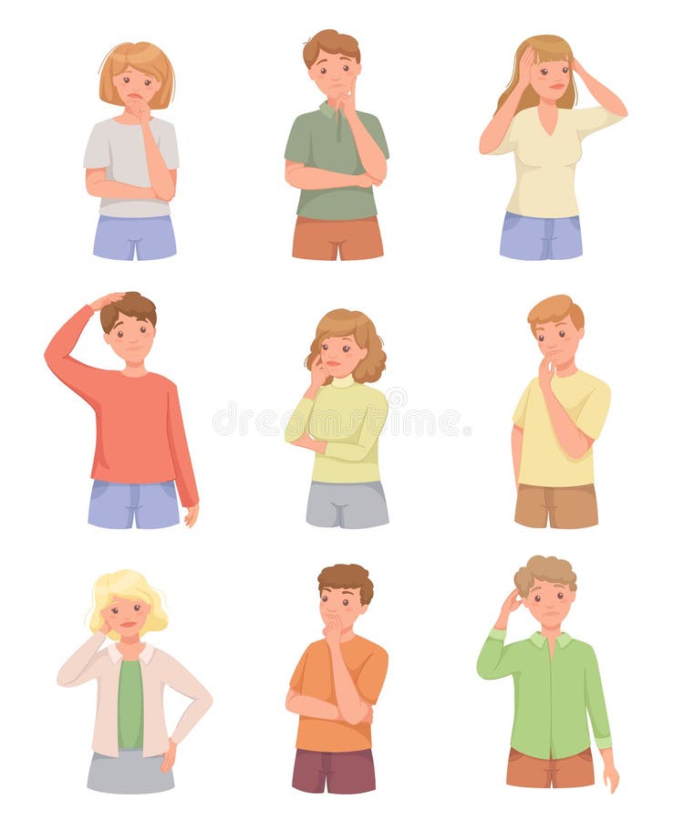 Pensive People Character Scratching Head Thinking and Considering ...