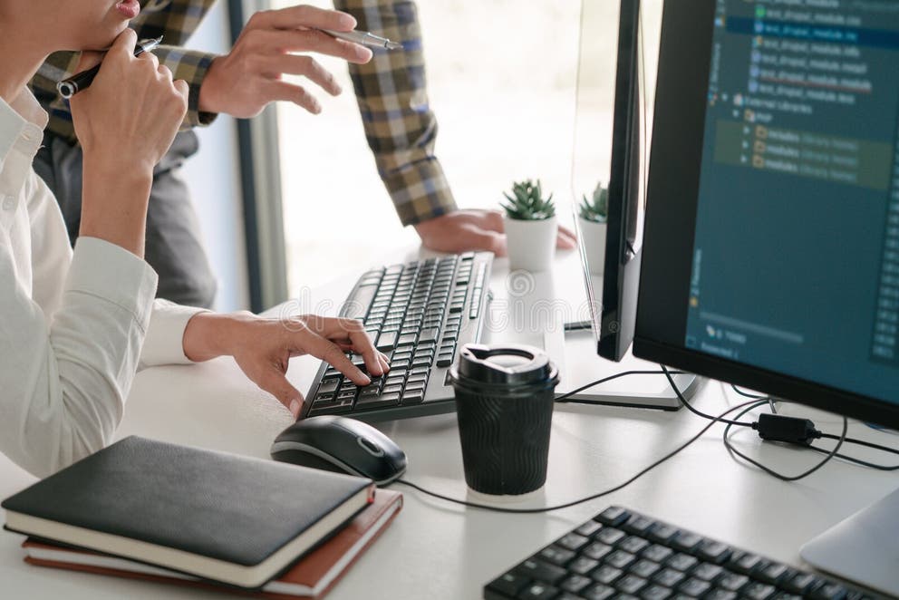 Pensive Programmer Working on Desktop Pc Programming Code Technologies ...