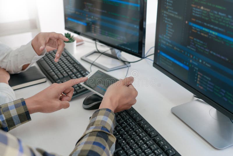 Pensive Programmer Working on Desktop Pc Programming Code Technologies or Website Design at ...