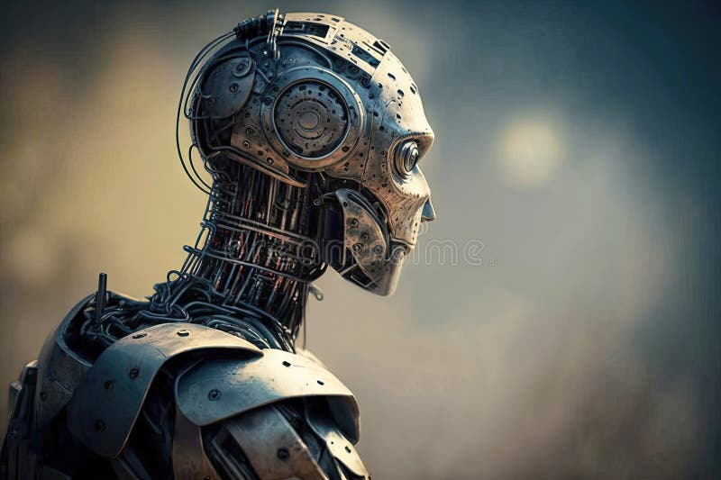 A Pensive, Sad Robot on a Blurry Dark Background. Stock Illustration ...