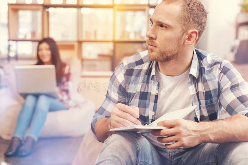 Pensive Self Employed Guy Thinking about New Ideas Stock Photo - Image ...