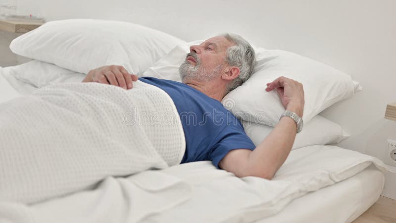 Pensive Senior Old Man Lying in Bed Stock Image - Image of businessman ...