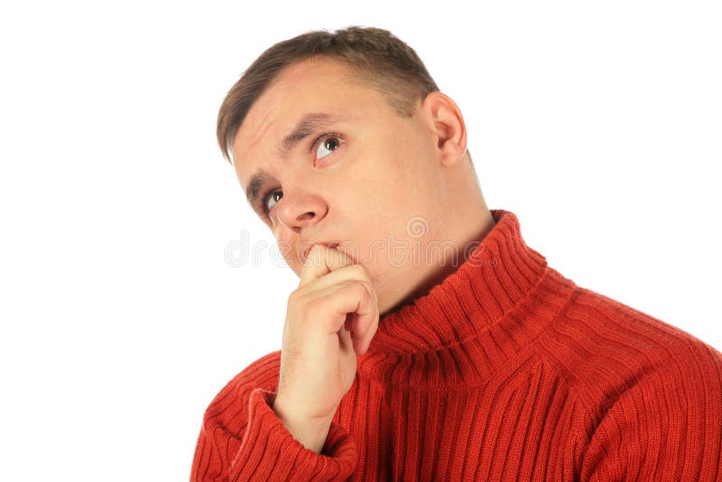 Pensive Thinking Young Man in Red Sweater Stock Photo - Image of ...