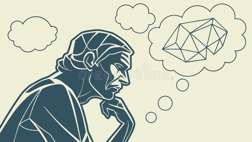 Thoughtful Man, Deep Contemplation and Intellectual Insight, Vector ...