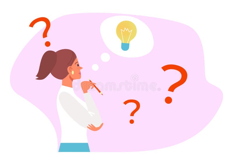 Pensive Woman Character Think Problem Solution, Brainstorm Solving ...