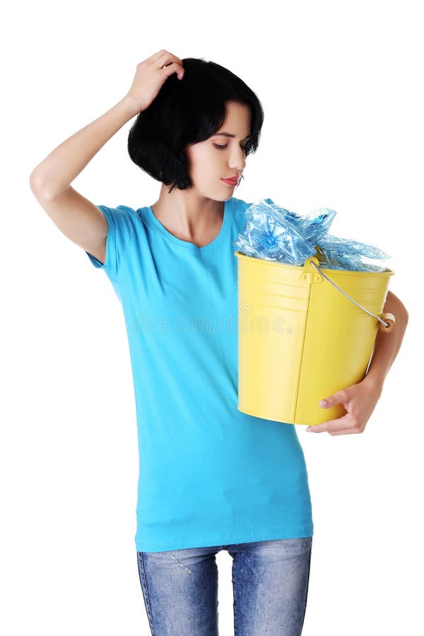 Woman with Plastic Bucket on Head. Stock Photo - Image of empty, life ...