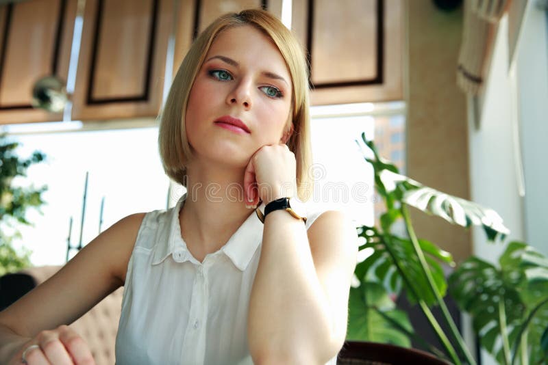 Pensive woman looking away stock photo. Image of european - 40826888