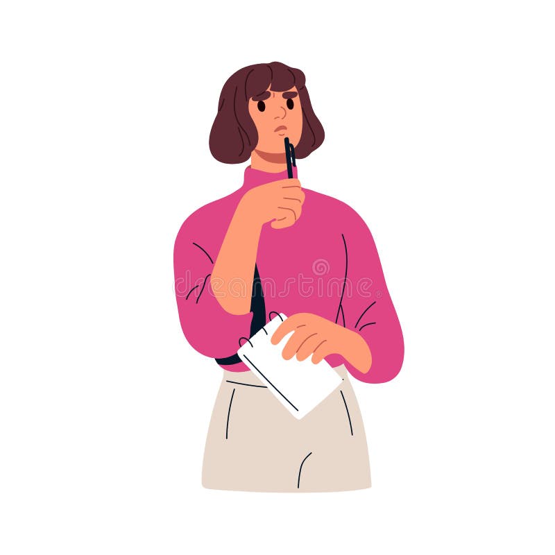 Pensive Woman Thinking about Problems. Thoughtful Person in Thoughts ...