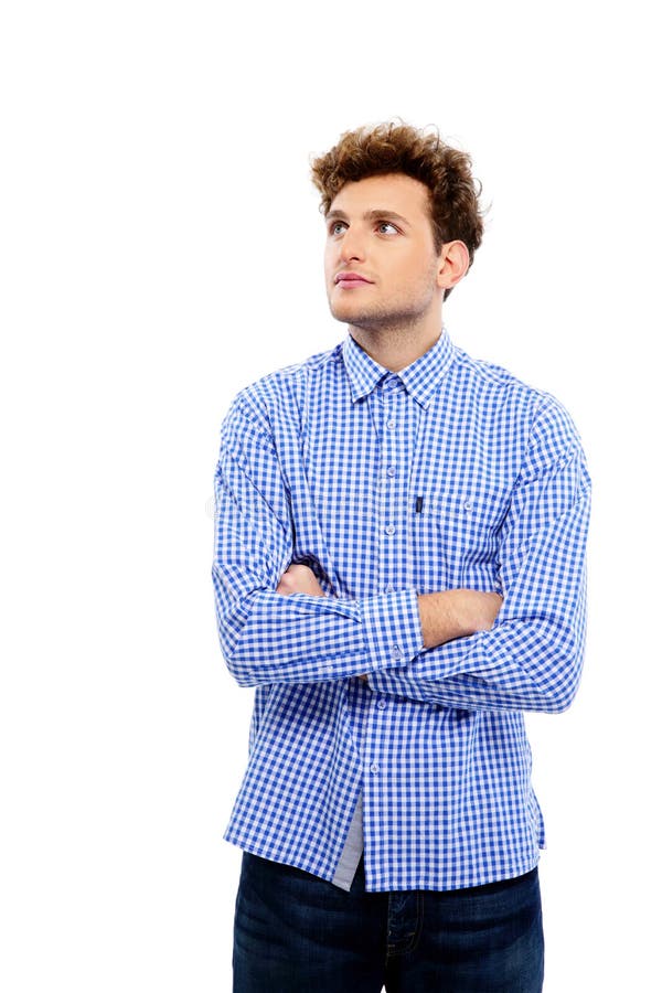 Pensive Young Man with Arms Folded Stock Image - Image of attractive ...