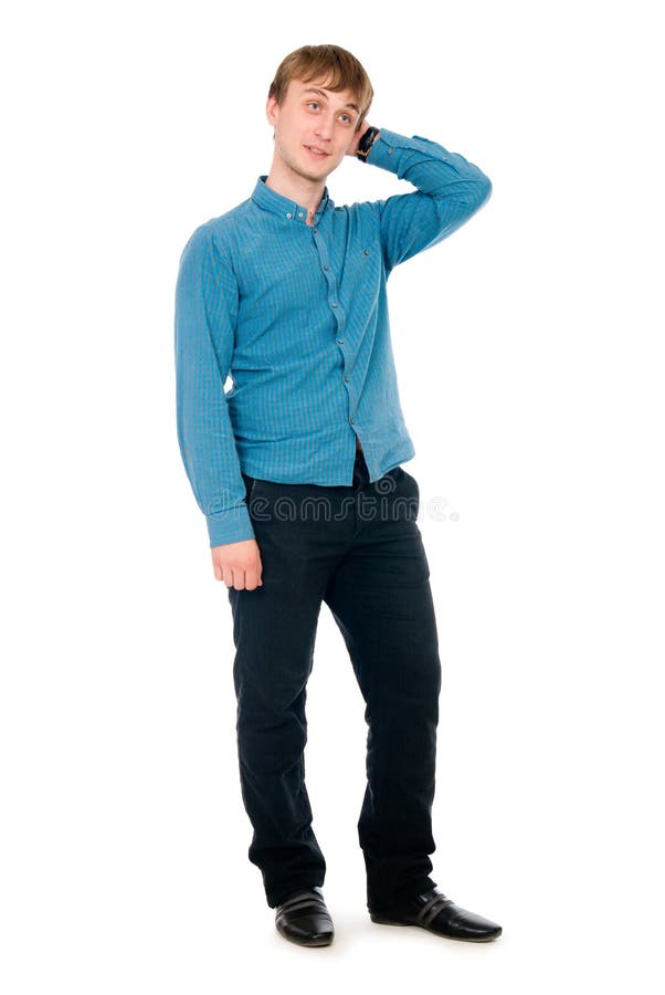 Pensive Young Man in Full View. Isolated Stock Photo - Image of ...