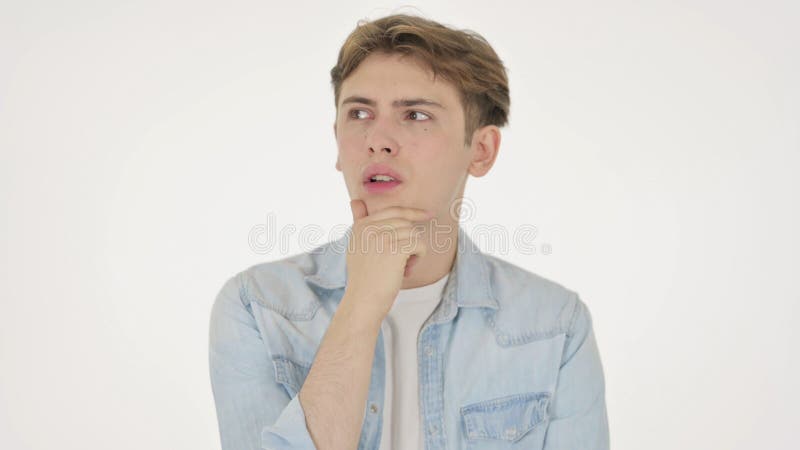 Pensive Young Man Thinking Getting Idea White Background Stock Photos ...