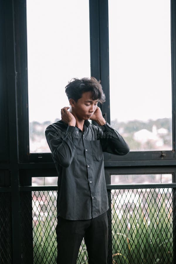 Pensive Young Man Window Thoughtful Introspection Mood Stock Photos ...