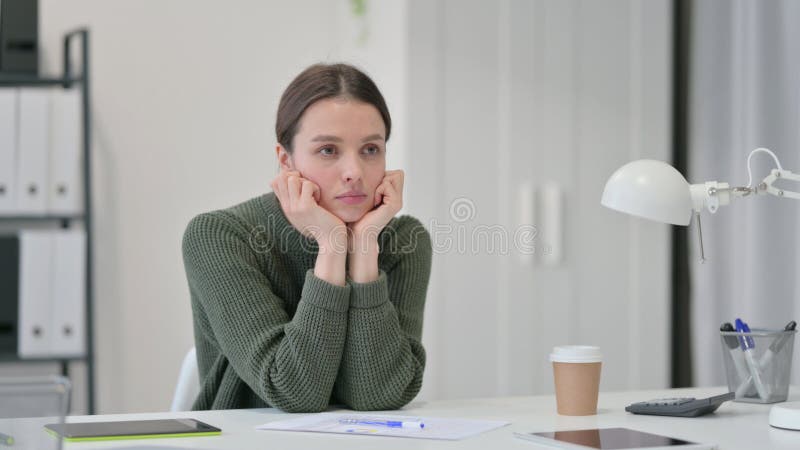Pensive Young Woman Brainstorming for Work, Thinking Stock Image ...