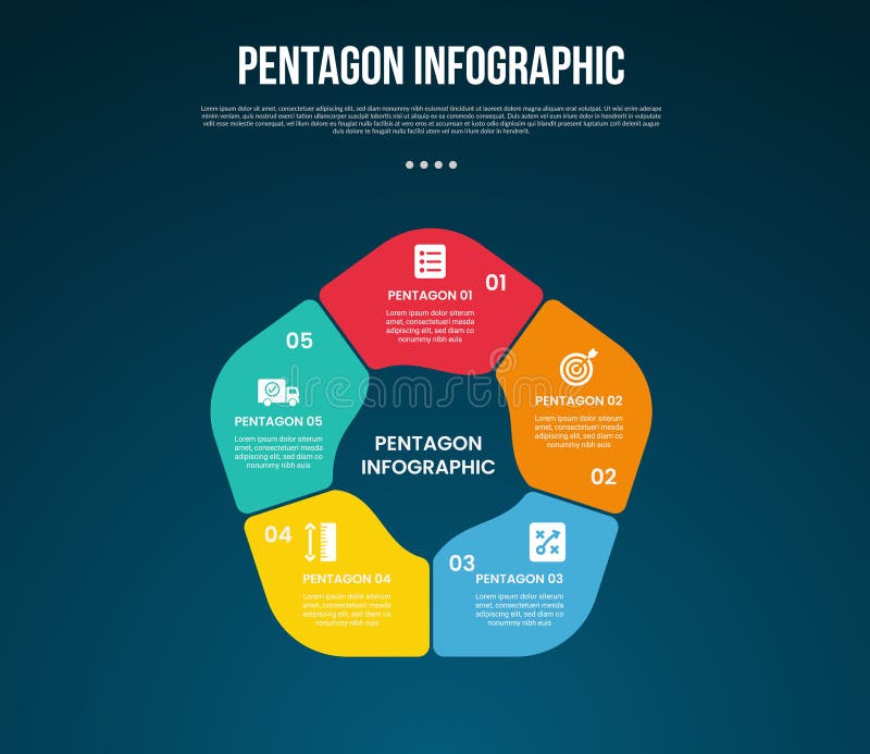Pentagon Base Shape Template Infographic with Round Shape and Swirl ...