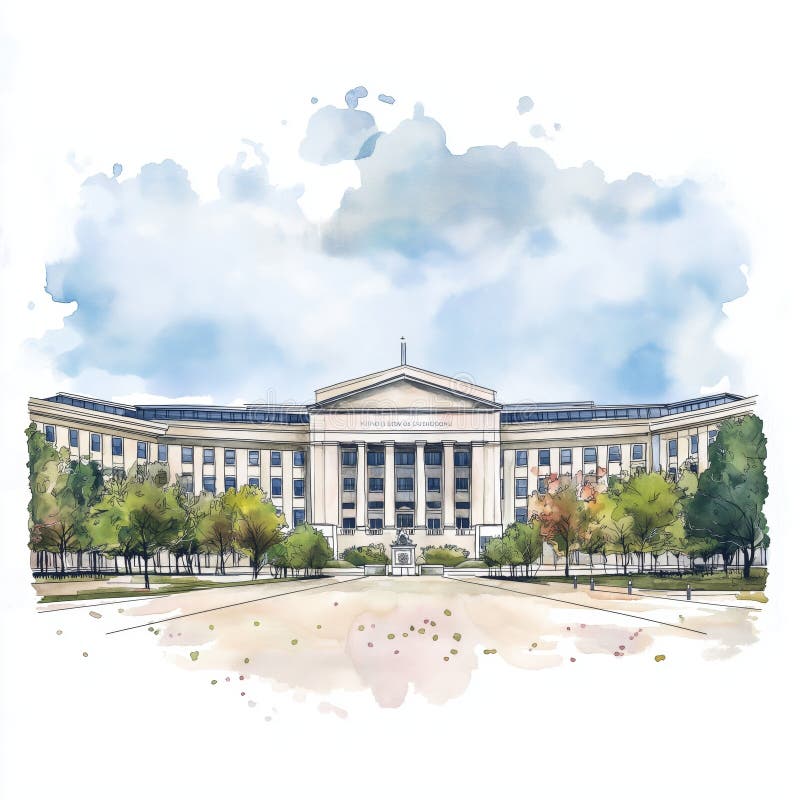 The Pentagon. the Pentagon Hand Drawn Watercolor Illustration Stock ...