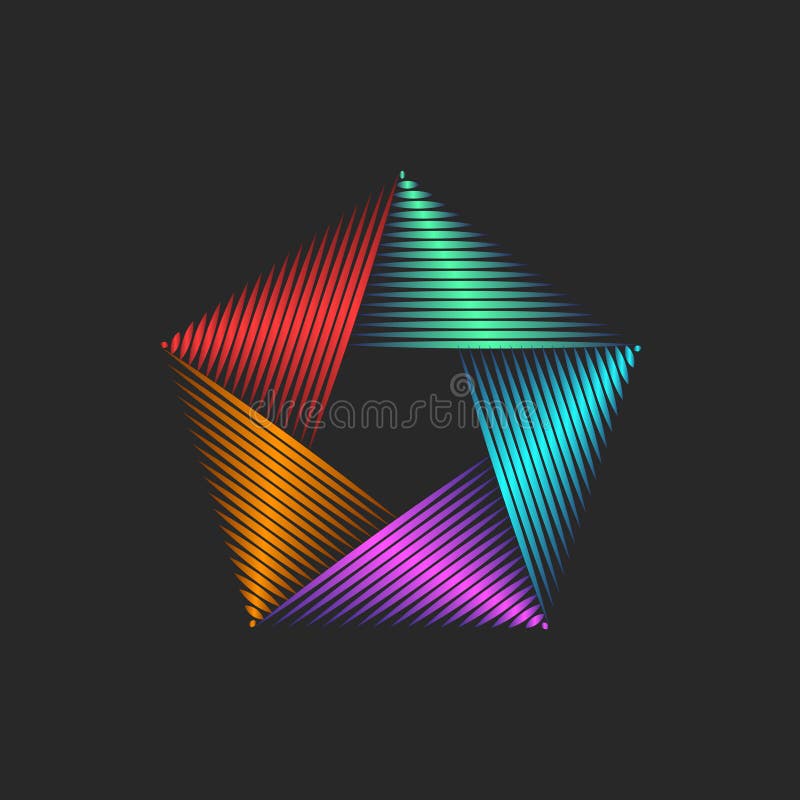 Pentagon Logo Abstract Geometric Vortex from Glowing Colorful Stripes ...