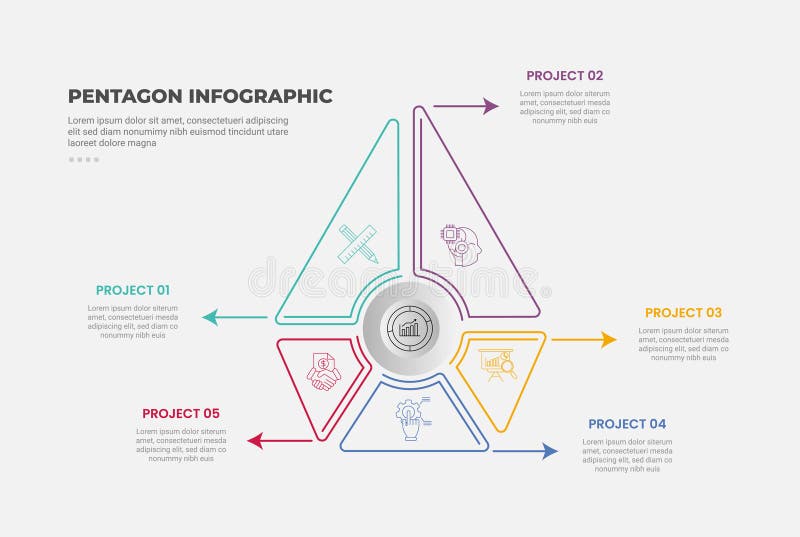 Pentagon or Pentagonal Infographic Outline Style with 5 Point Template ...