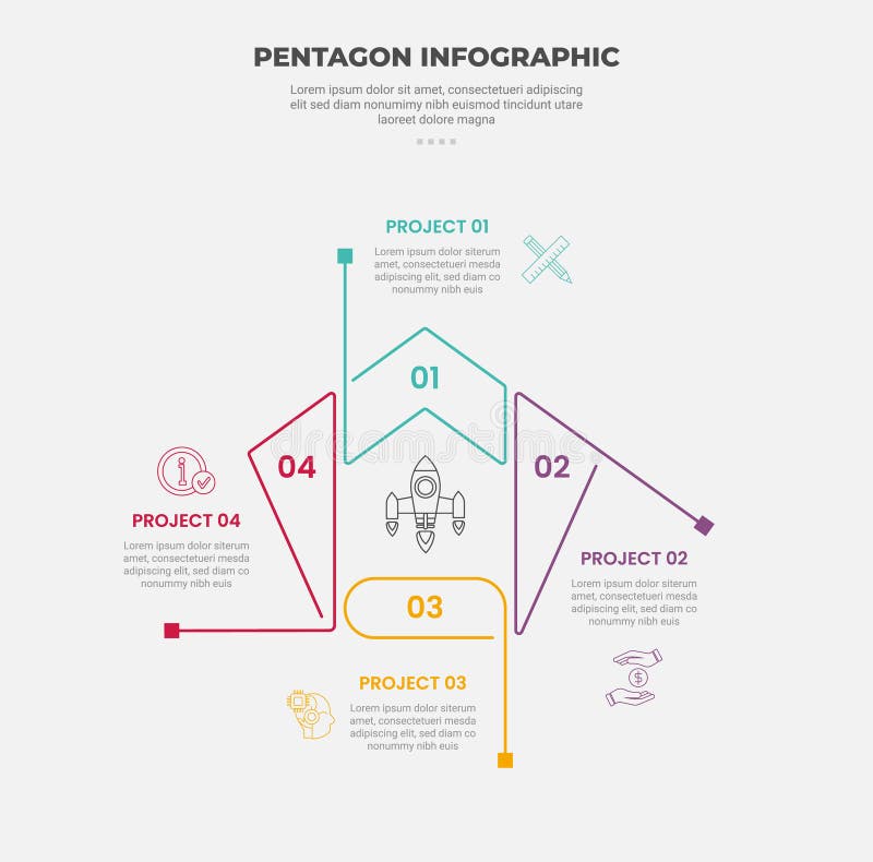Pentagon or Pentagonal Infographic Outline Style with 5 Point Template ...