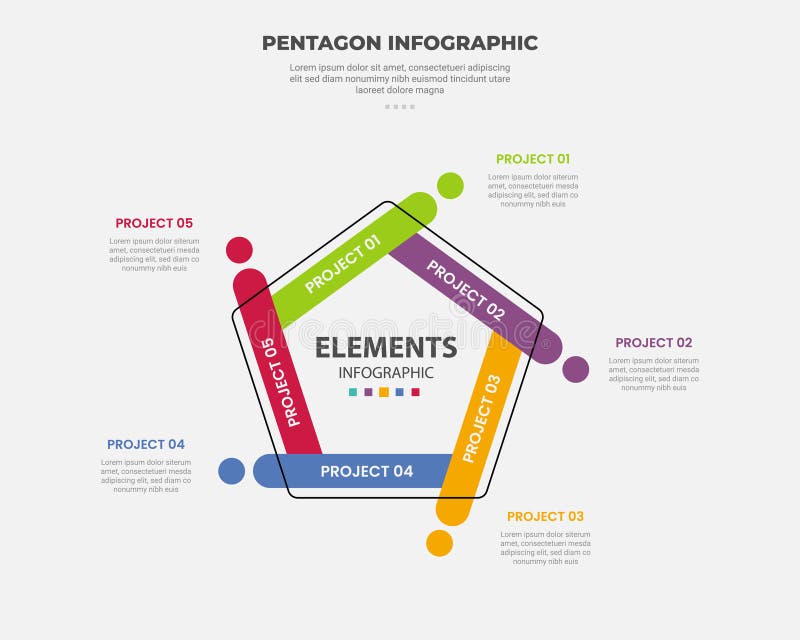Pentagon or Pentagonal Infographic Outline Style with 5 Point Template ...