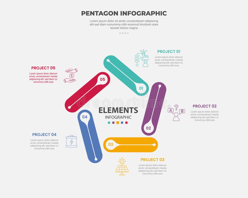 Pentagon or Pentagonal Infographic Outline Style with 5 Point Template ...