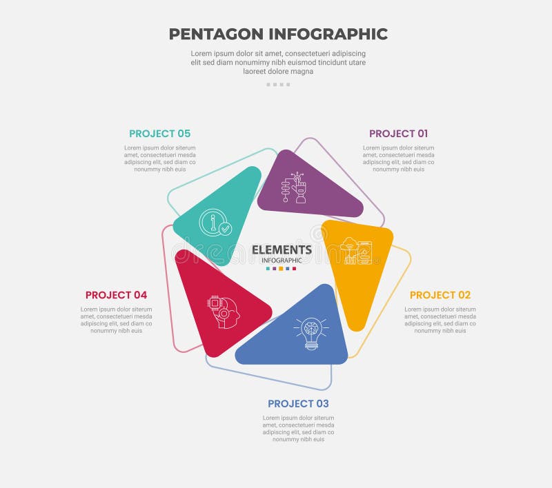 Pentagon or Pentagonal Infographic Outline Style with 5 Point Template ...