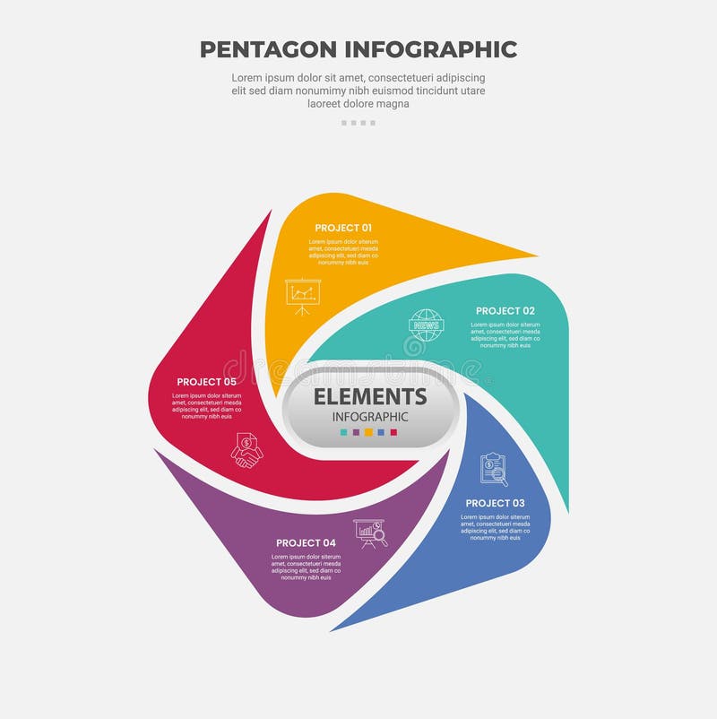 Pentagon or Pentagonal Infographic Outline Style with 5 Point Template ...