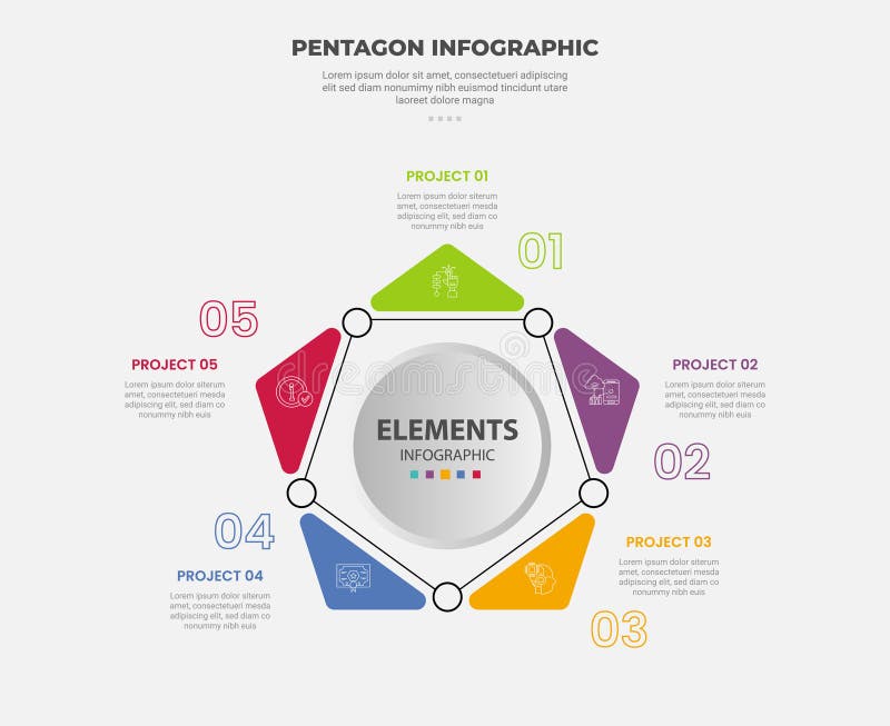 Pentagon or Pentagonal Infographic Outline Style with 5 Point Template ...