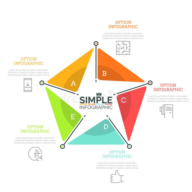 Pentagonal Diagram Divided into 5 Bright Colored Lettered Parts, Thin ...