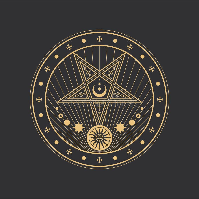 Pentagram, Esoteric Circle, Occult Magic and Tarot Stock Illustration ...