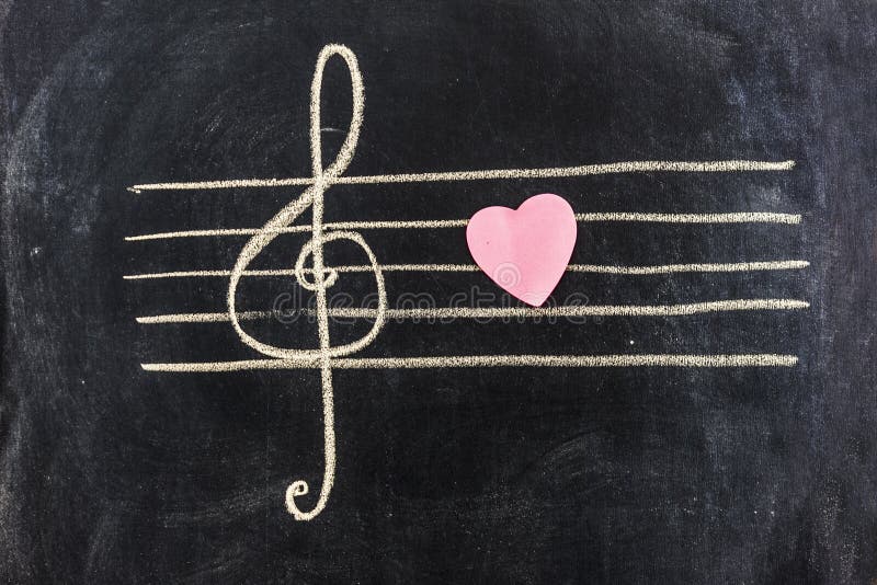 Pentagram with Sol Key Sketched on Blackboard and Pink Heart on it ...