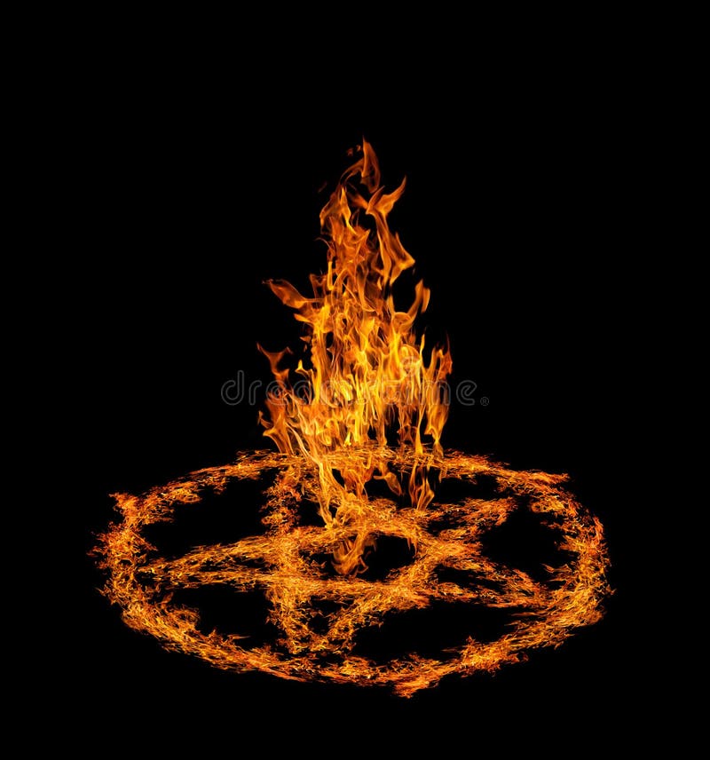 Pentagramma Arancio Del Fuoco Isolato Sul Nero Immagine Stock ...